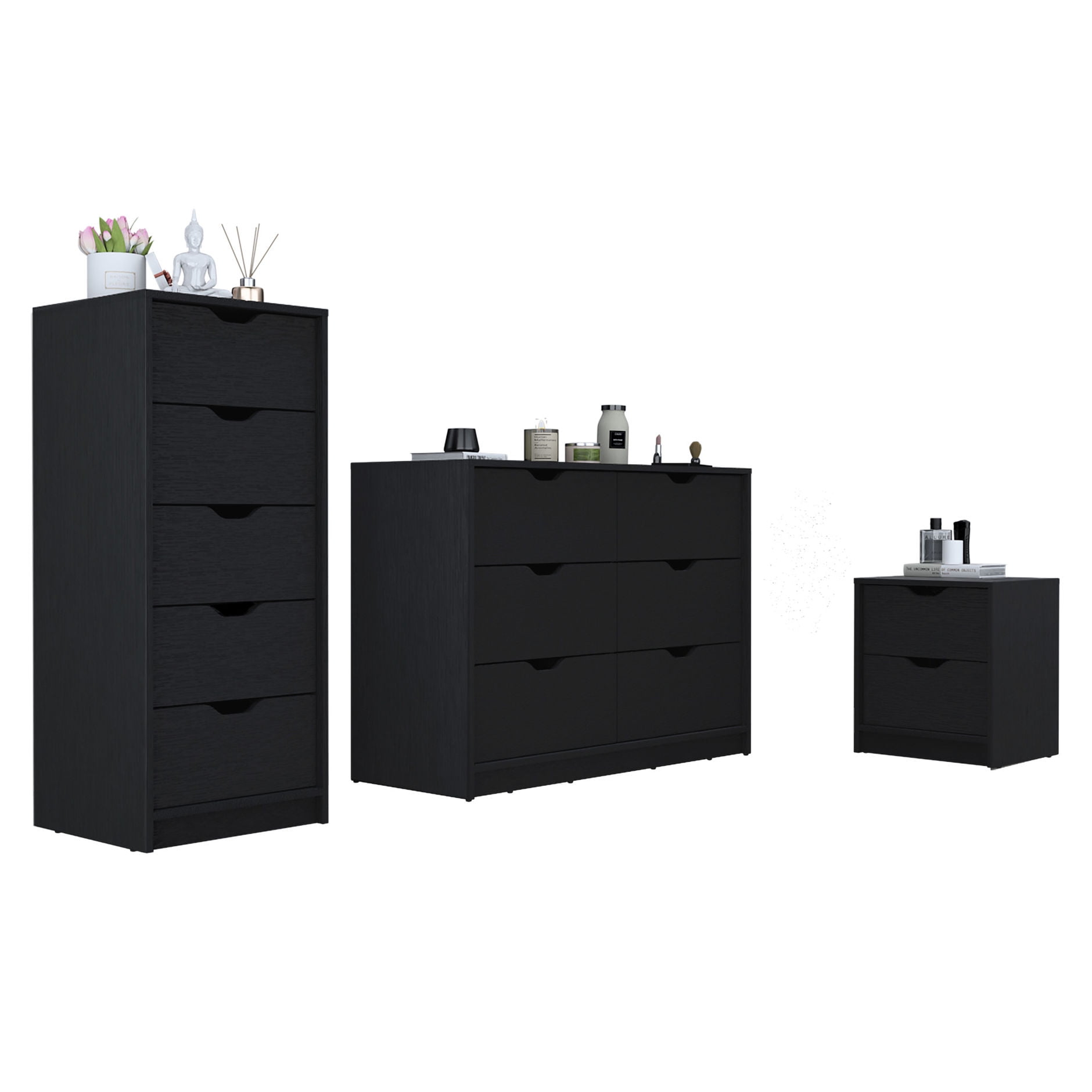 3 Piece Black Bedroom Ensemble | Store Accessories and Clothes in ...