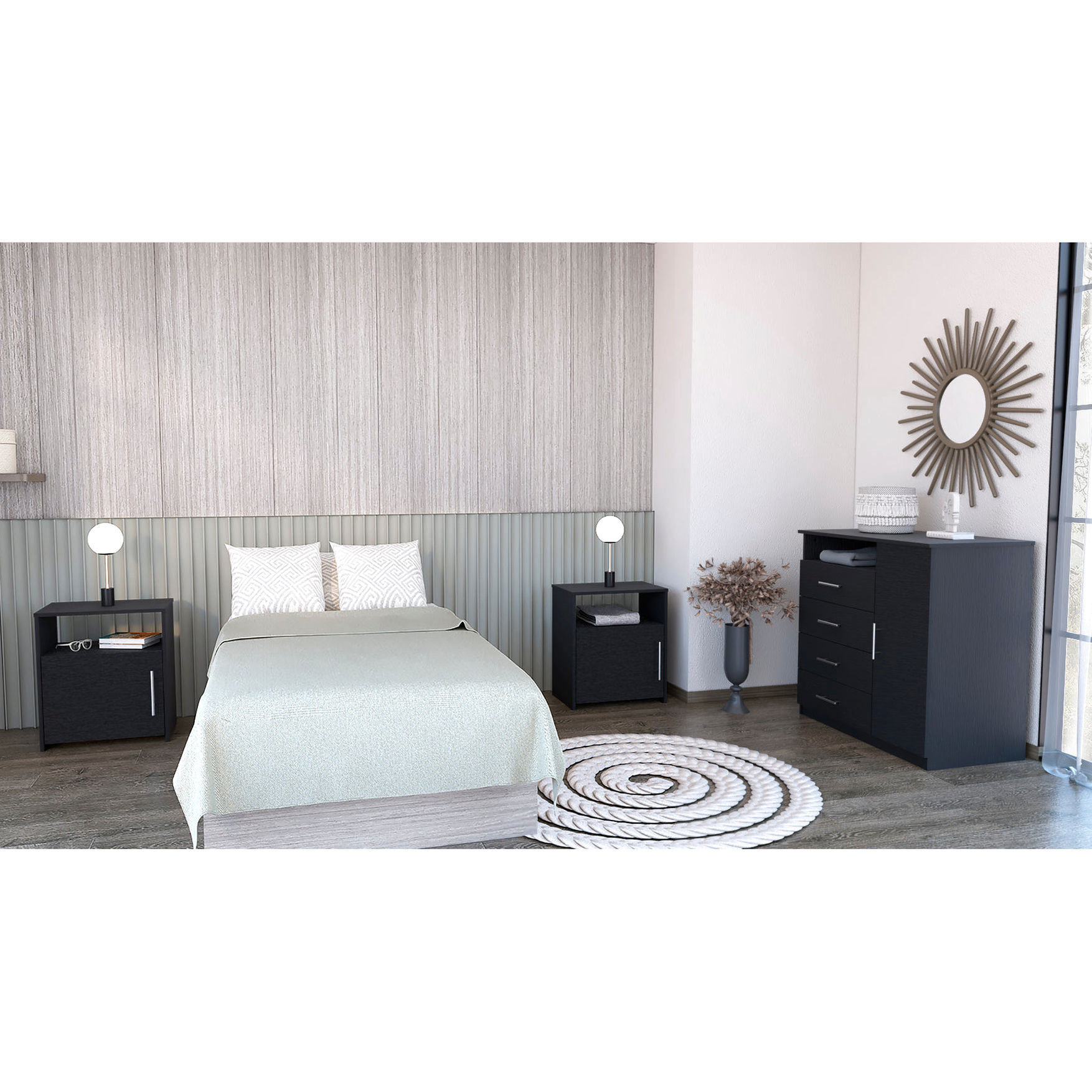 3 - Piece Black Bedroom Furniture - Interlocking for Secure Fit ...