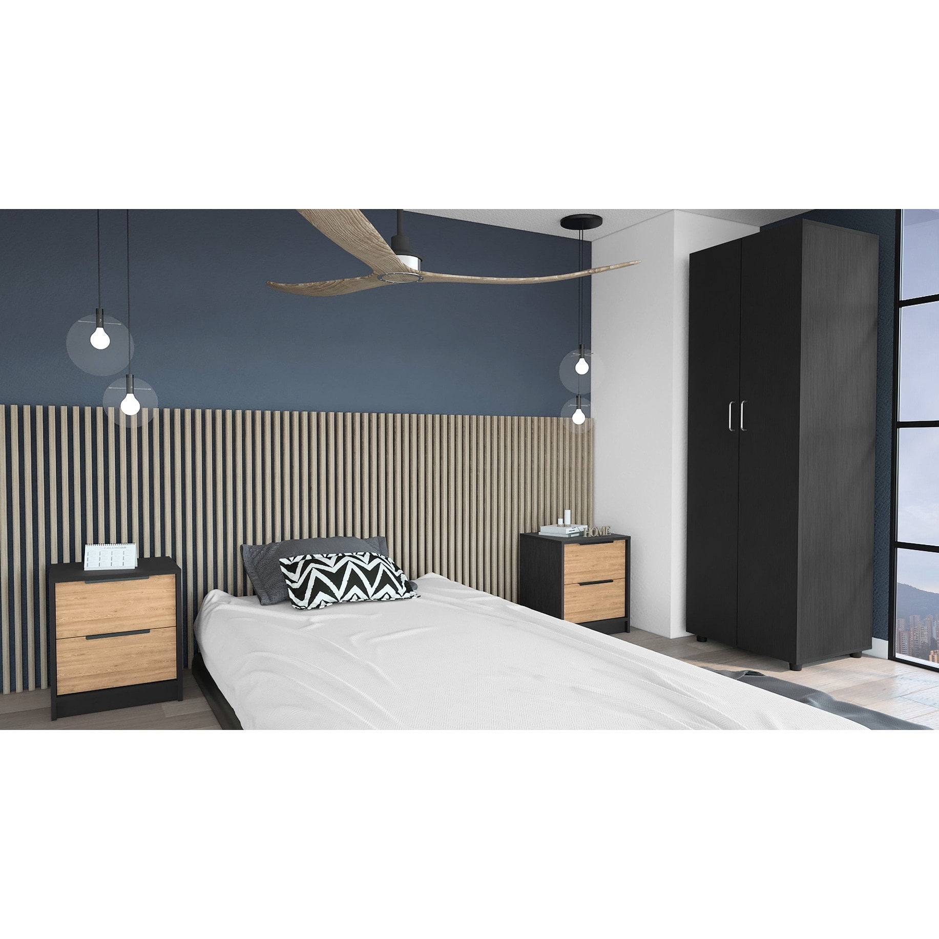 3 Piece Black Bedroom Set, Interlocking Design, Pre - drilled Holes ...