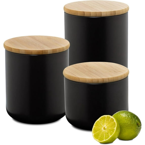 3-Piece Black Ceramic Biscuit Storage Jars Set – 400/600/900ml ...