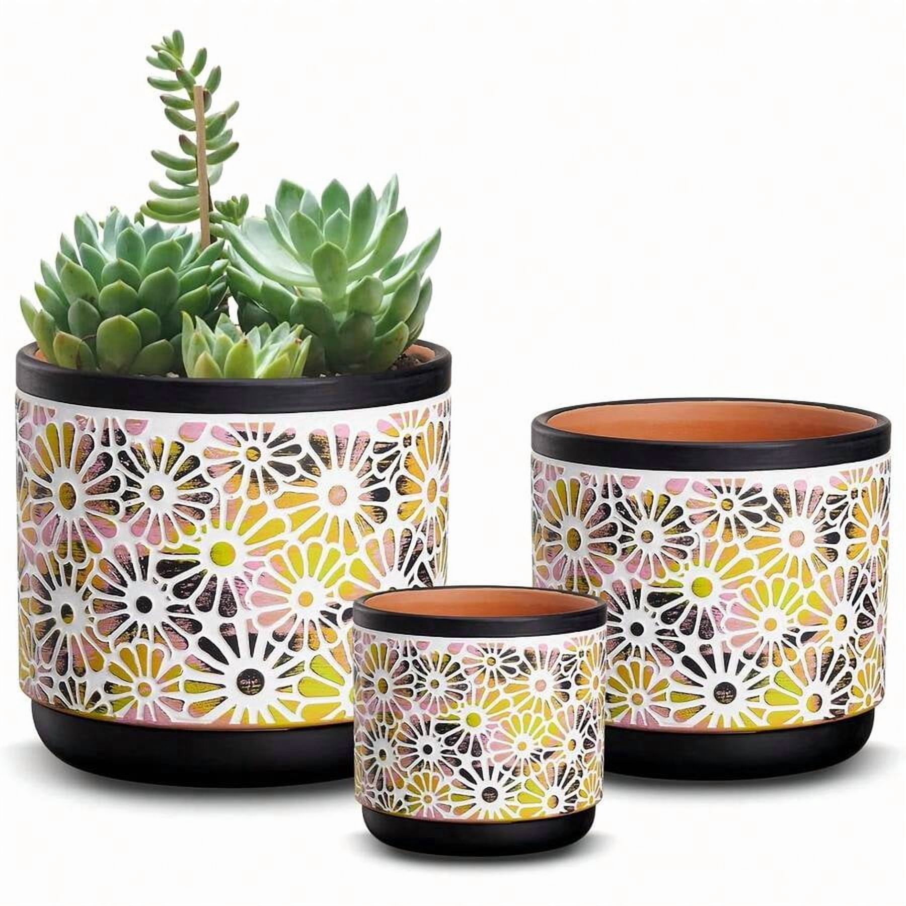 3 Piece Black Ceramic Plant Pots Set With Drainage Holes, 5.7/4.7/3.5 ...