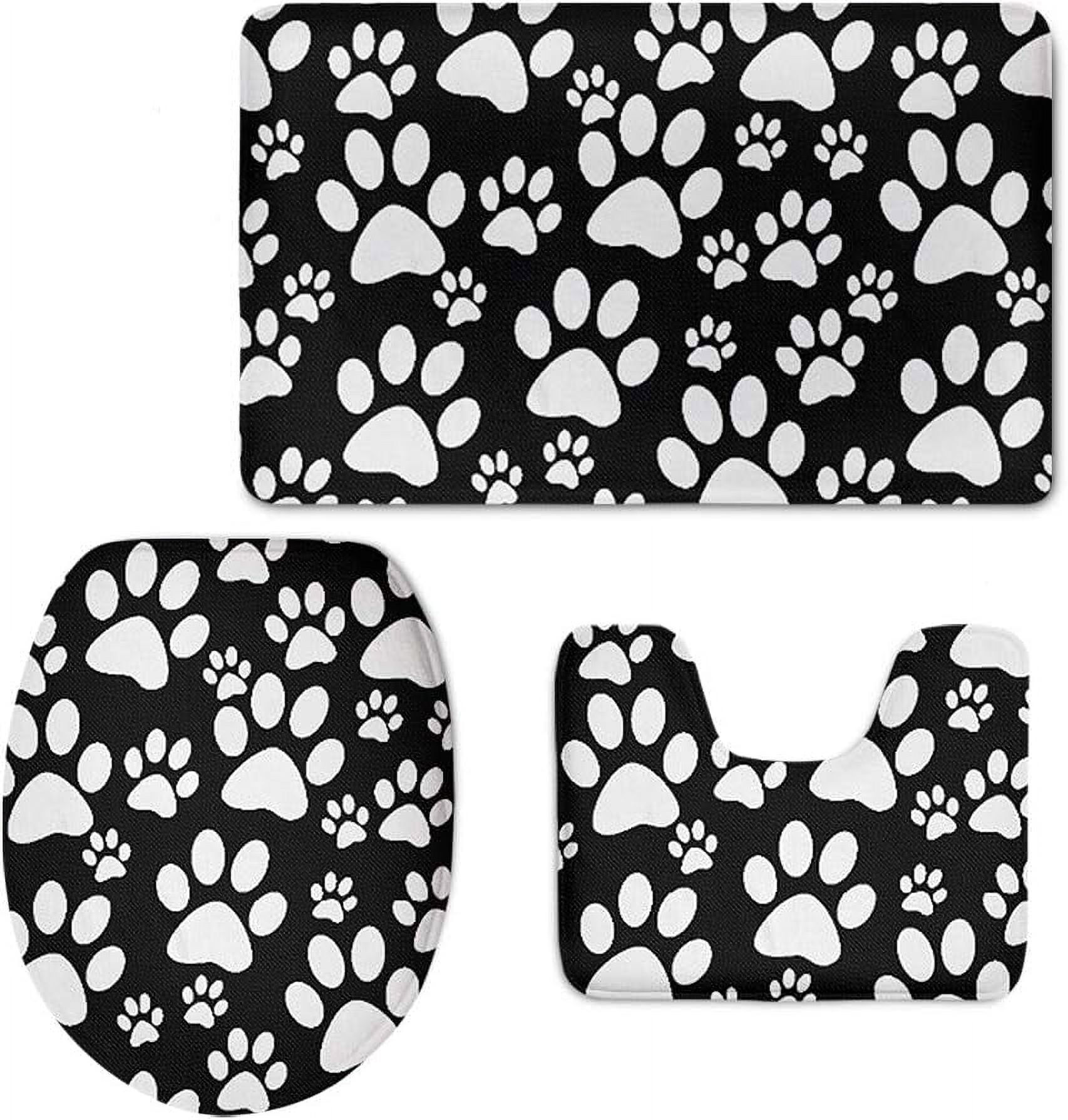3 Piece Black Dog Paws Print Bathroom Rug Set Contour Bath Rug Soft ...