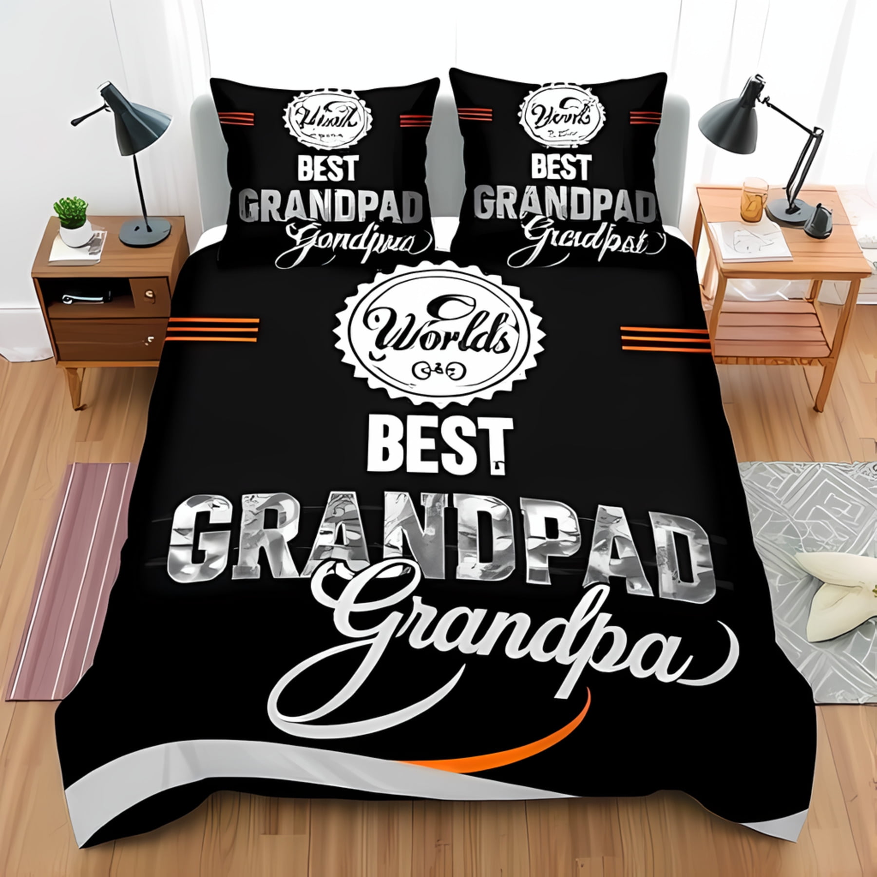 3-Piece Black Duvet Cover Set - " World's Best Grandpad Grandpa ...