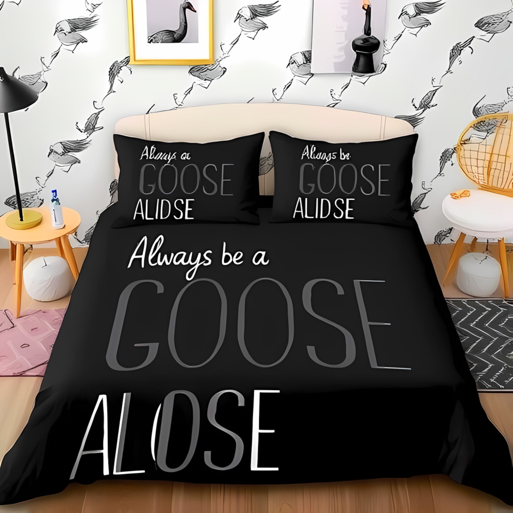 3-Piece Black Duvet Cover Set with 'Always be a GOOSE ALDSE' Design ...