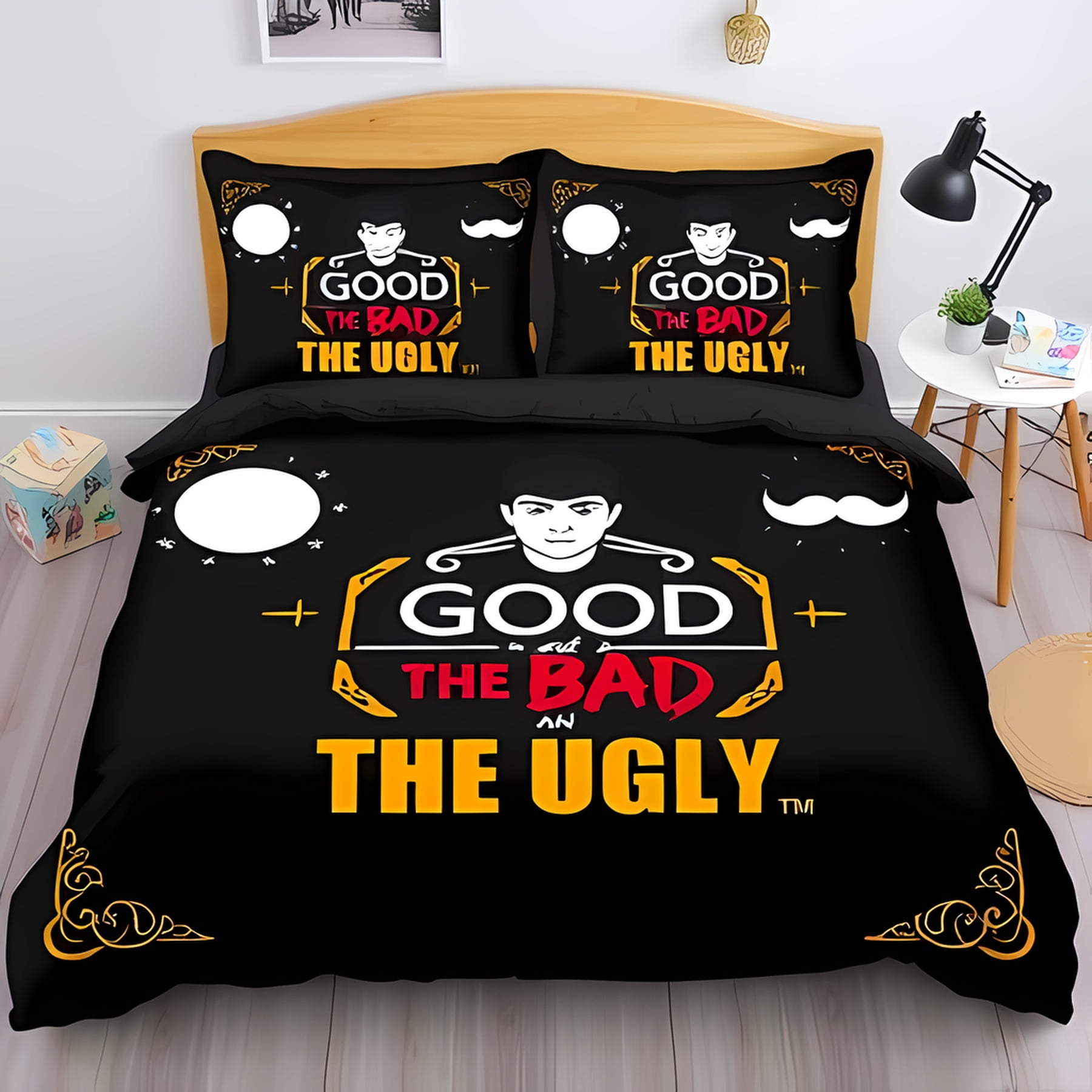 3-Piece Black Duvet Cover Set with Graphic "GOOD the BAD and the UGLY ...