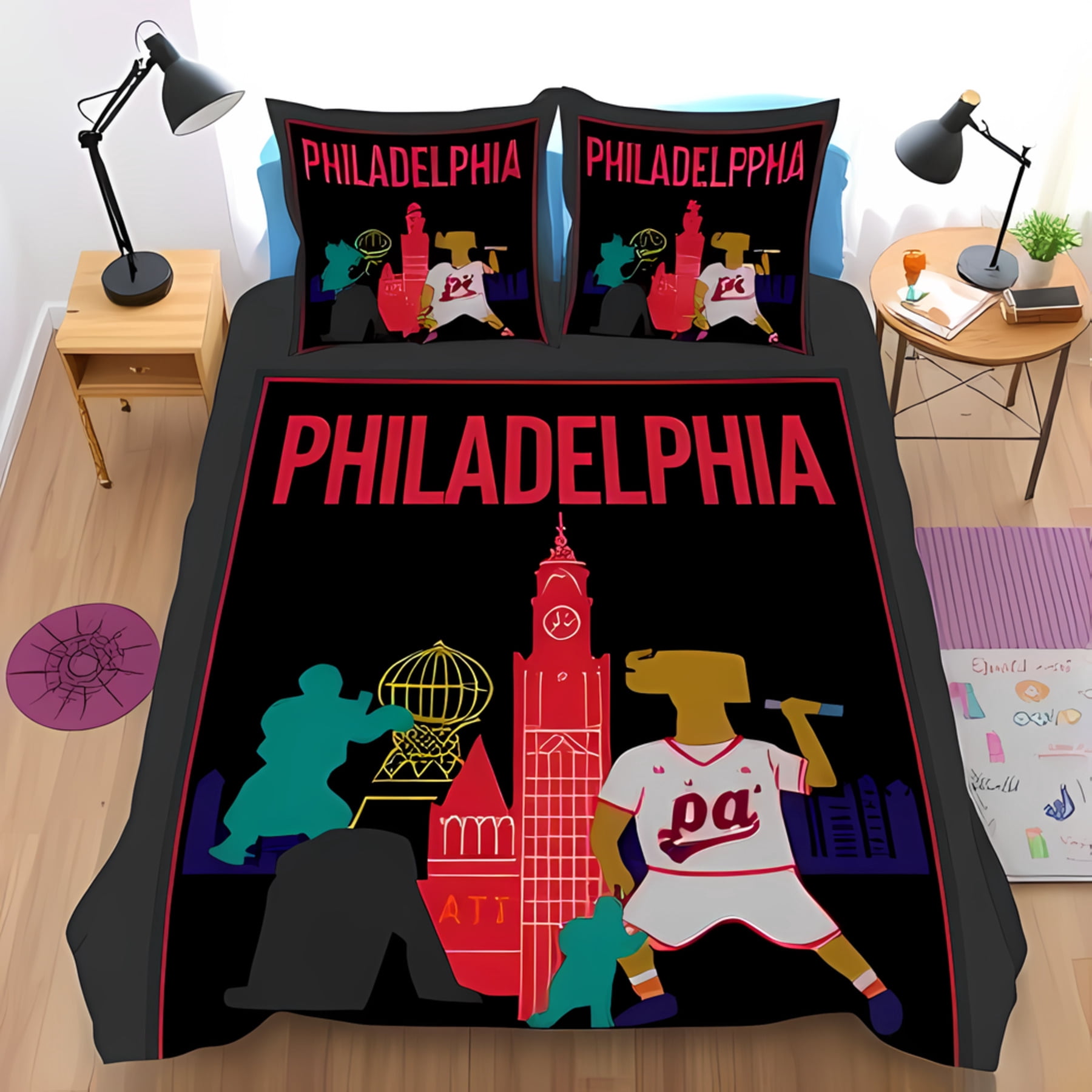 3-Piece Black Duvet Cover Set with Vibrant Philadelphia Landmarks ...