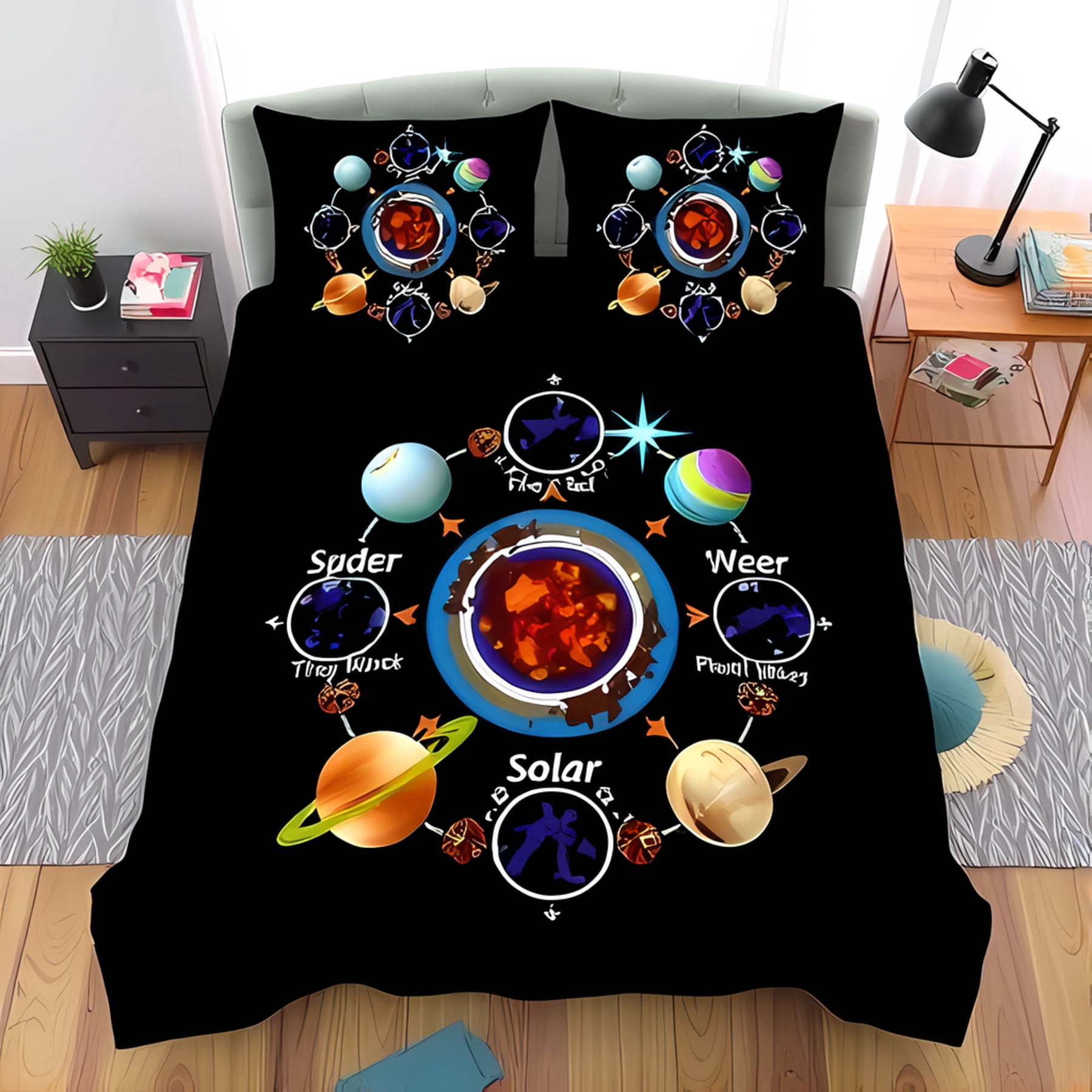 3-Piece Black Duvet Cover Set with Vibrant Solar System Design ...