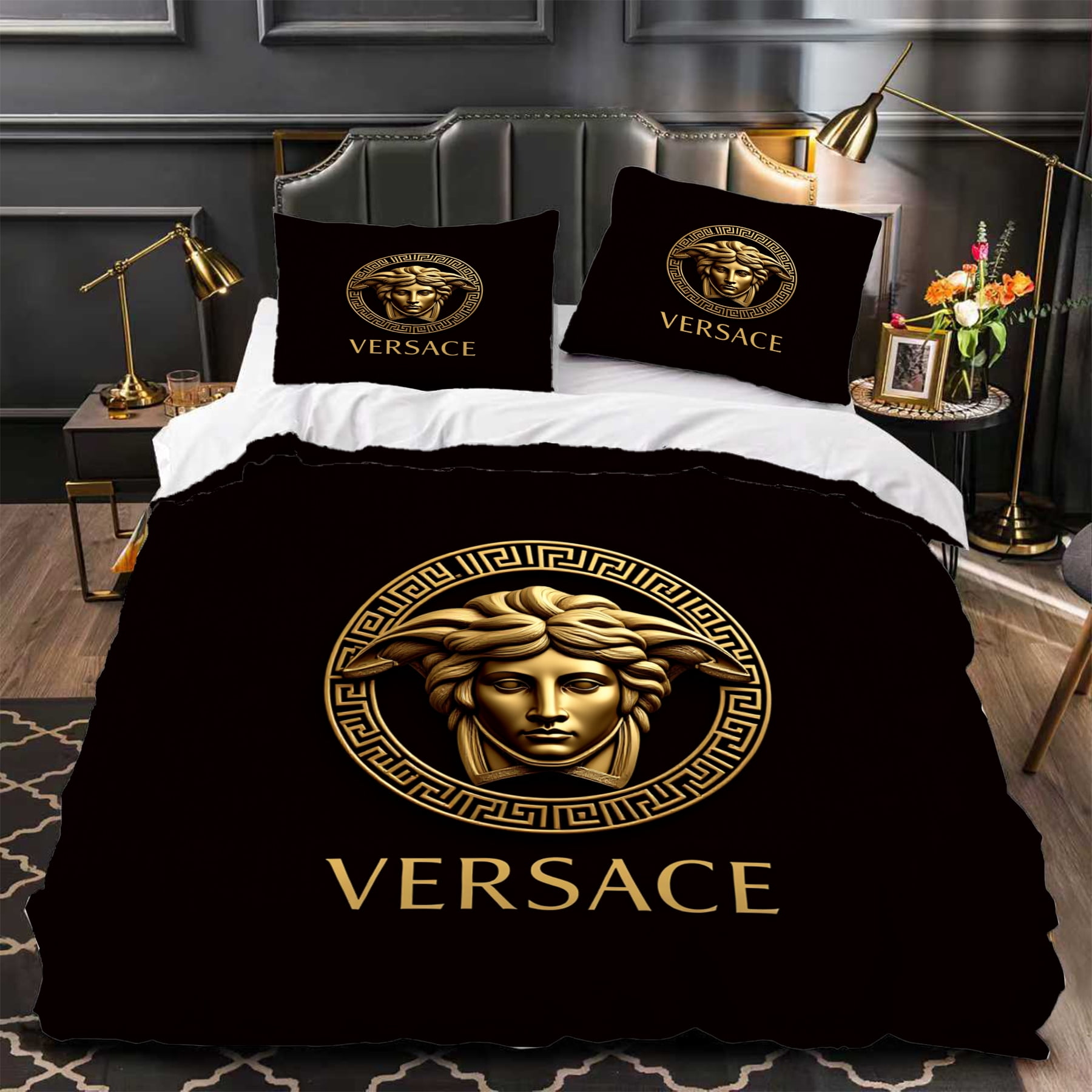3-Piece Black & Gold Duvet Cover Set Elegant Modern Design Includes ...