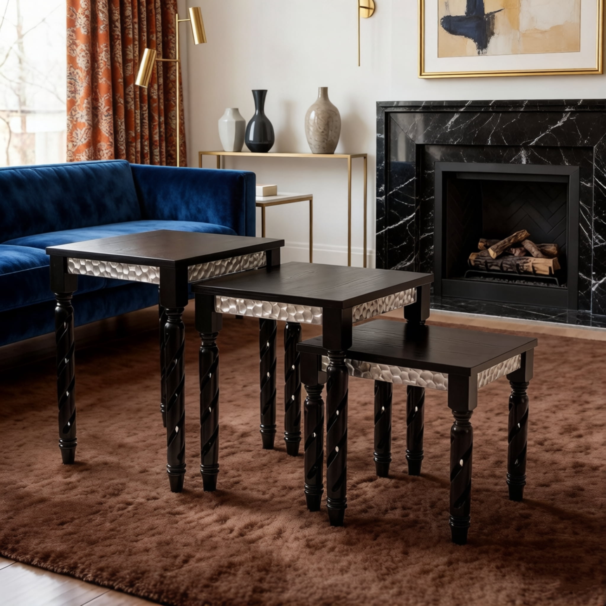 3-Piece Black Nesting Table Set, Retro Mid-Century Modern Side Table ...