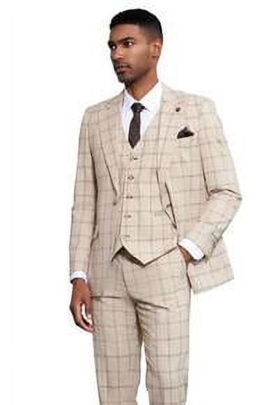Stacy Adams Men's 3 Piece Light Tan Plaid Suit SM171H1-102 - Walmart.com