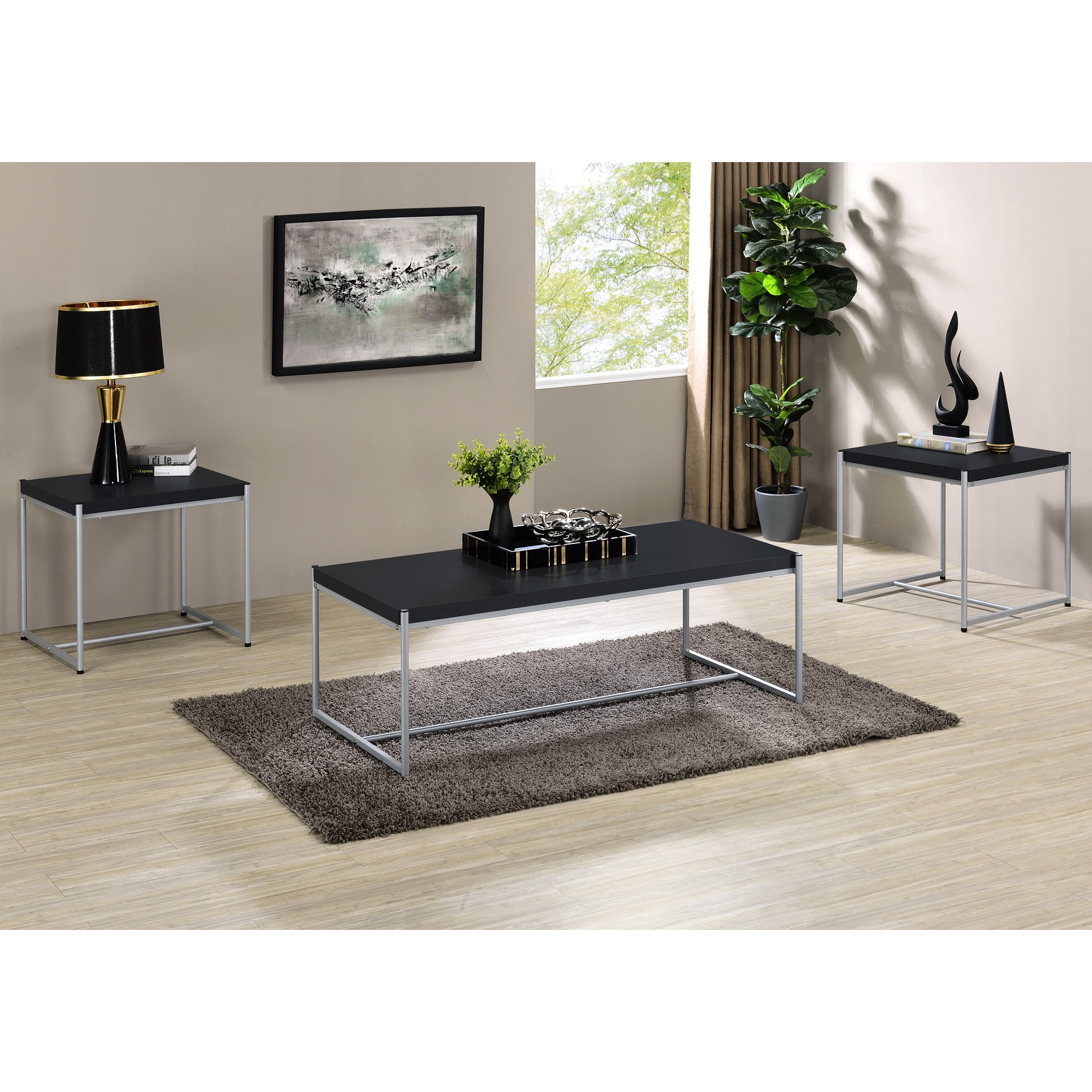 3 Piece Black Table By - Surfaces And Steel Tubular Leg Structures ...