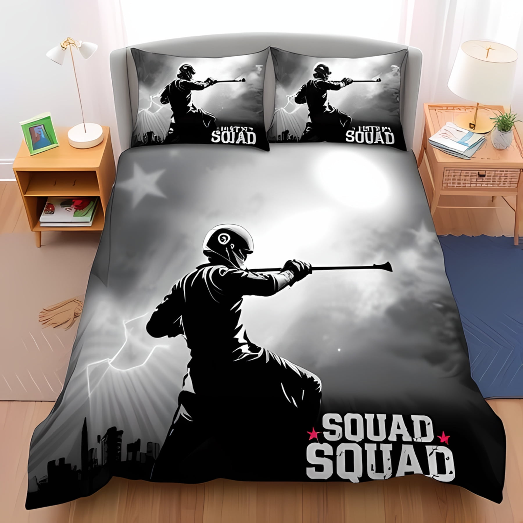 3-Piece Black & White Graphic Duvet Cover Set with Urban Design ...