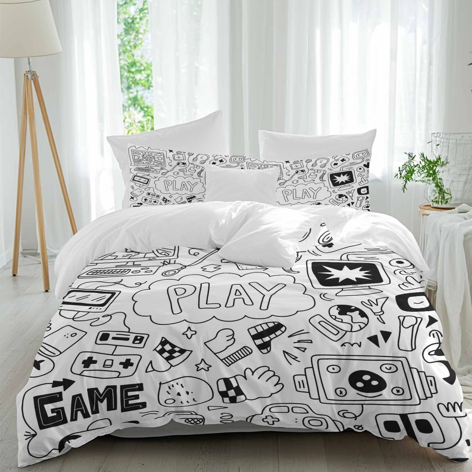 3 Piece Black White Video Game Duvet Cover Set California King ...