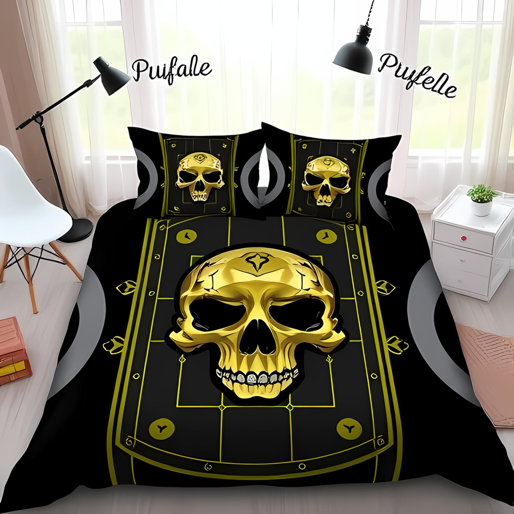 3-Piece Black and Gold Duvet Cover Set with Matching Pillowcases - Edgy ...