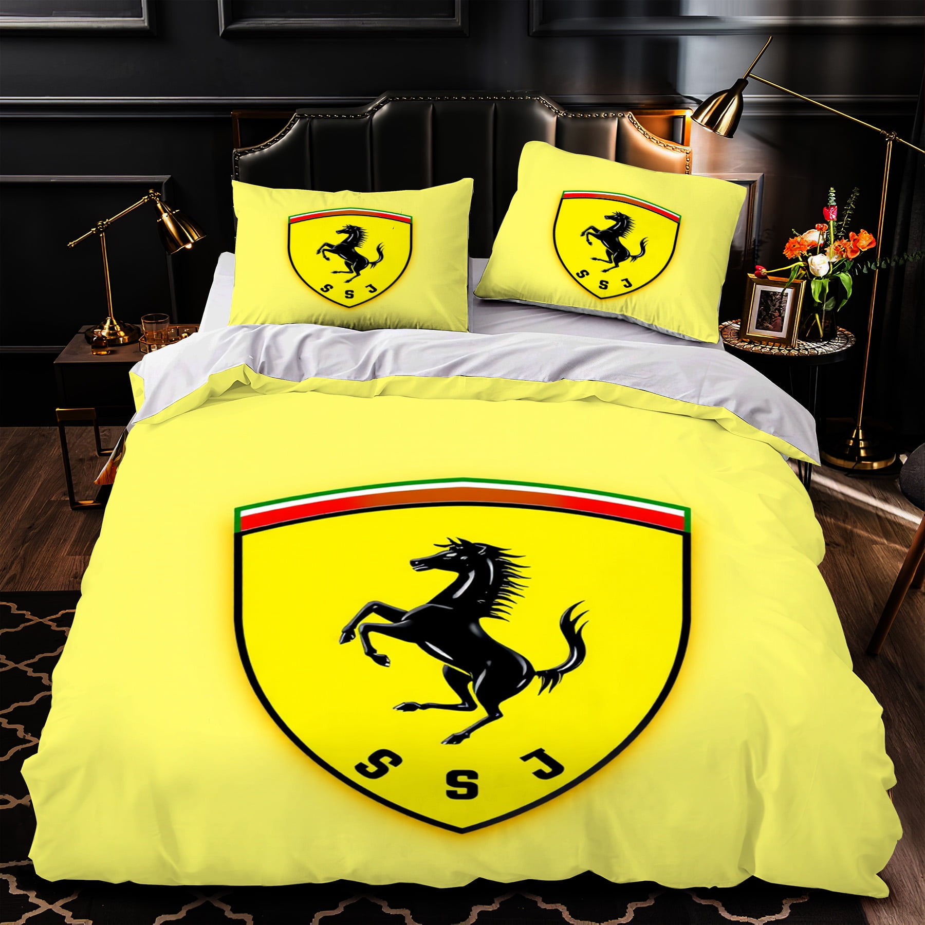 3-Piece Black and Yellow Duvet Cover Set Modern Bedding Stylish Pattern ...