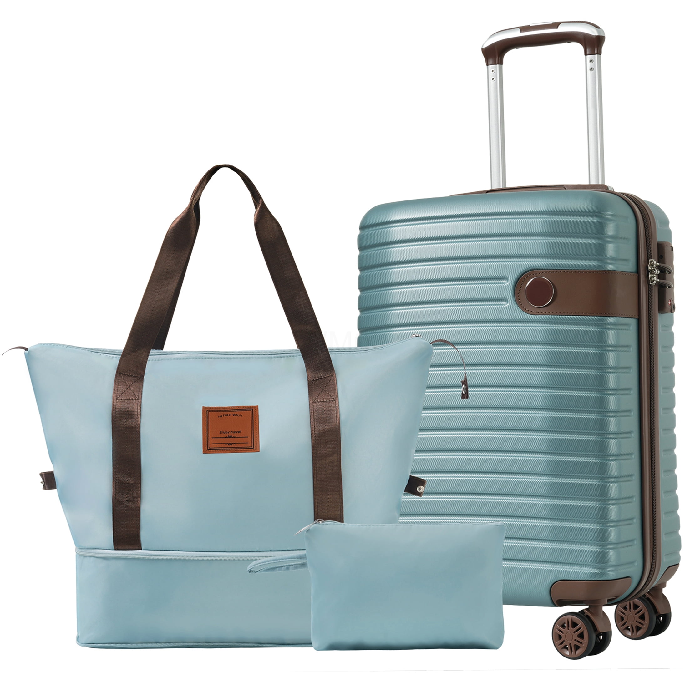 3-Piece Blue ABS Hardshell Luggage Set with Spinner Wheels, TSA Lock ...