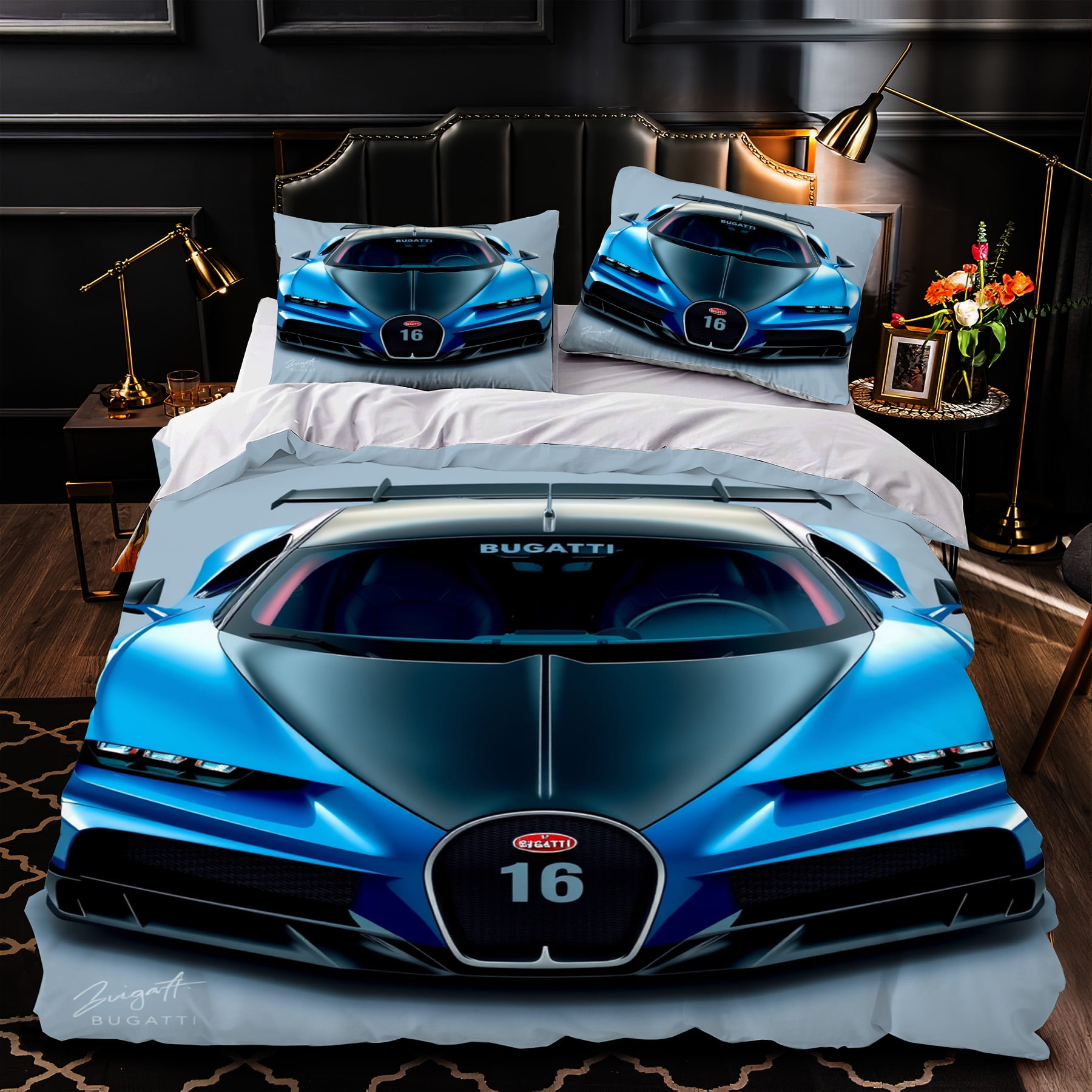 3-Piece Blue Car Design Duvet Cover Set with Matching Pillows ...