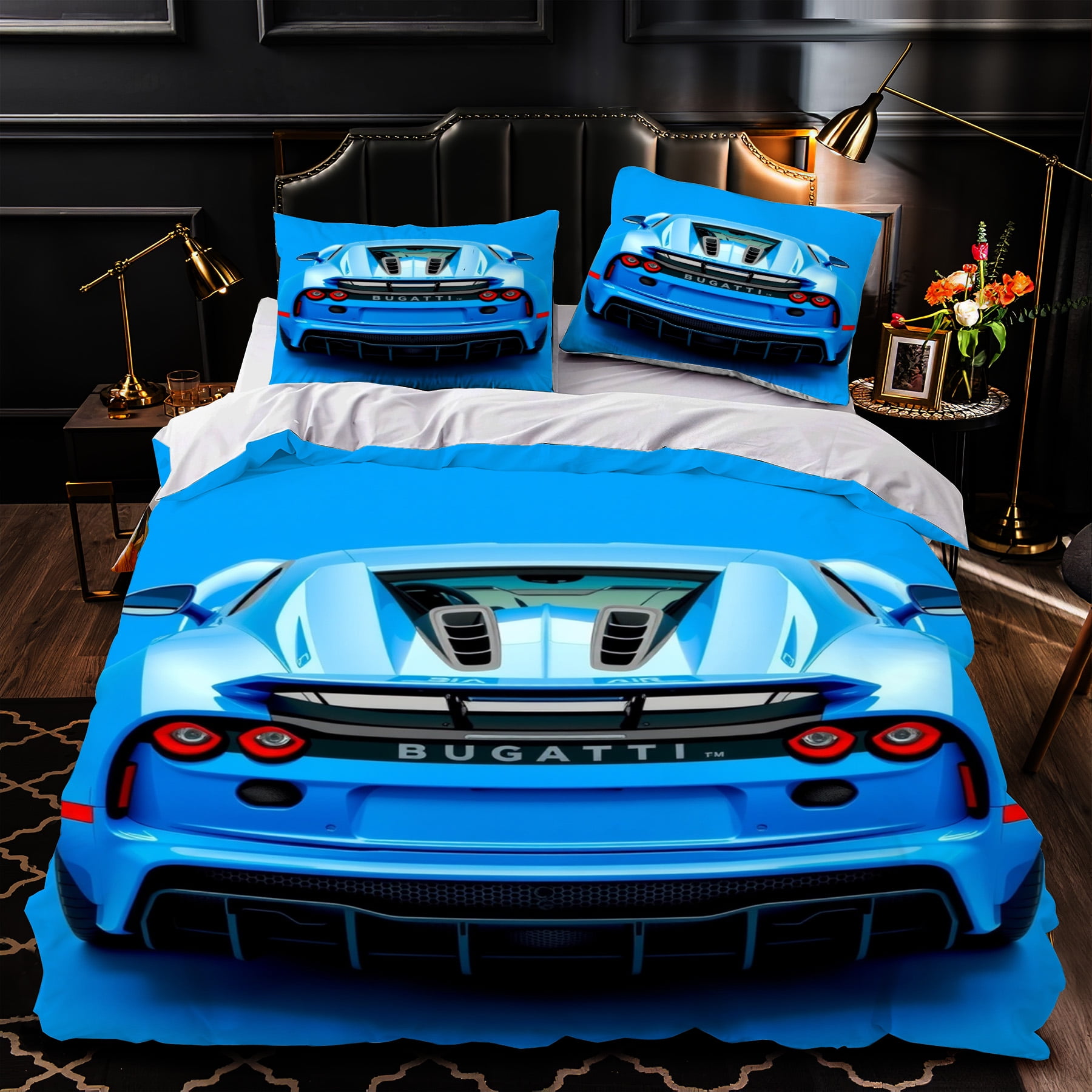 3-Piece Blue Car-Themed Duvet Cover Set with Vibrant Design Stylish ...