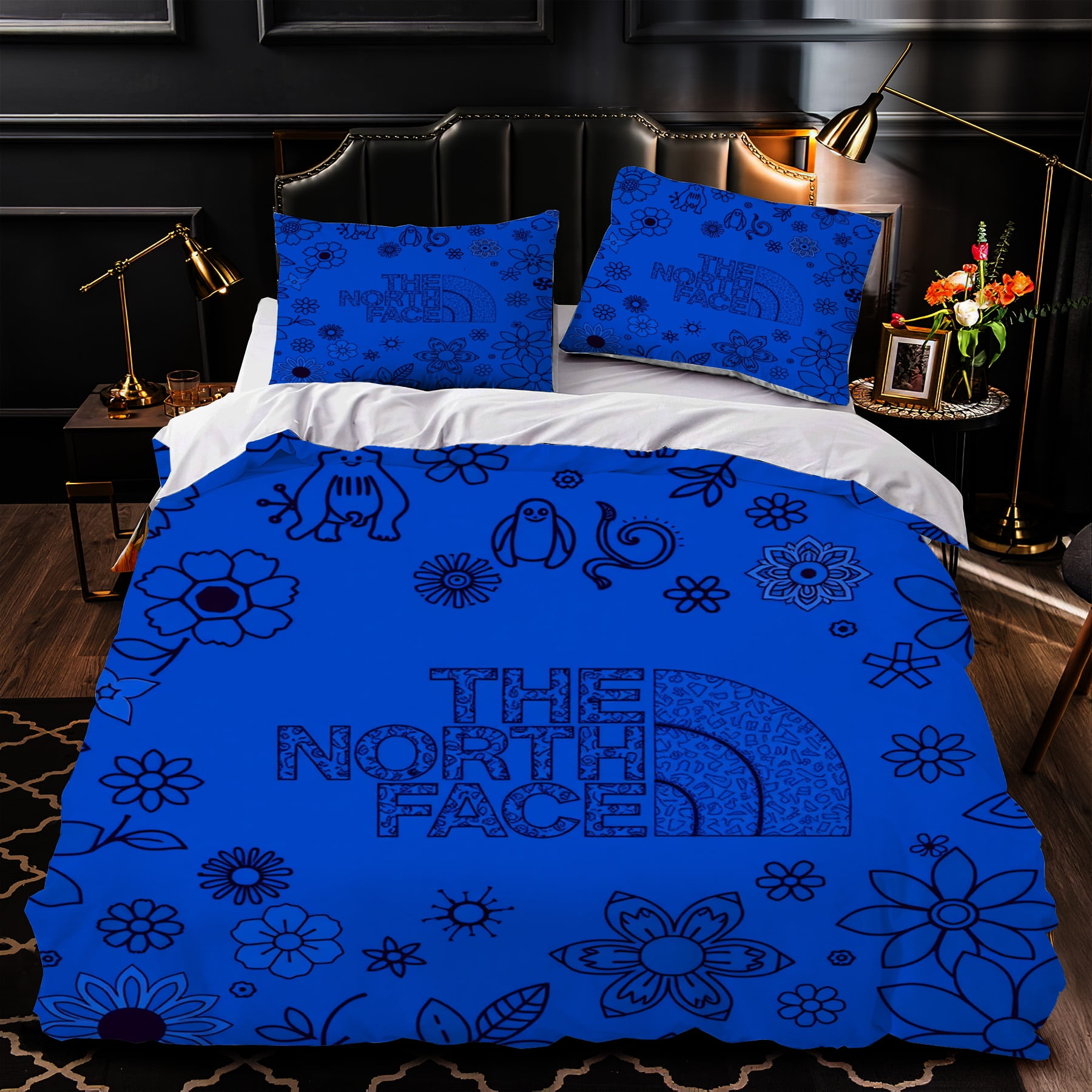 3-Piece Blue Duvet Cover Set Floral & Abstract Patterns Cozy Modern ...