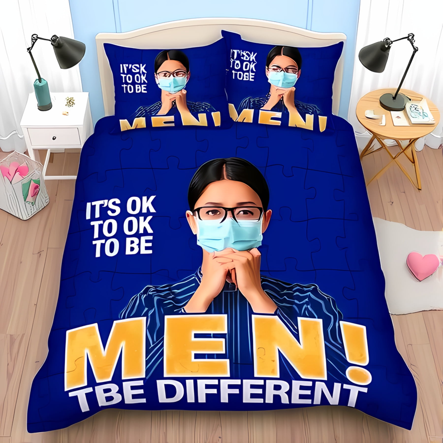 3-Piece Blue Duvet Cover Set with Bold Graphics Promoting Masculinity ...