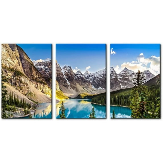 3 Piece Blue Wall Art Painting Great White Shark Catching Fish At ...