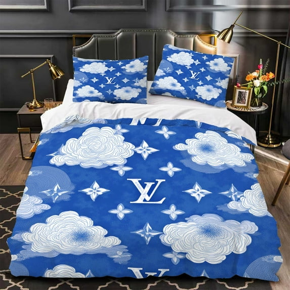 3-Piece Blue & White Duvet Cover Set with Cloud & Star Pattern ...