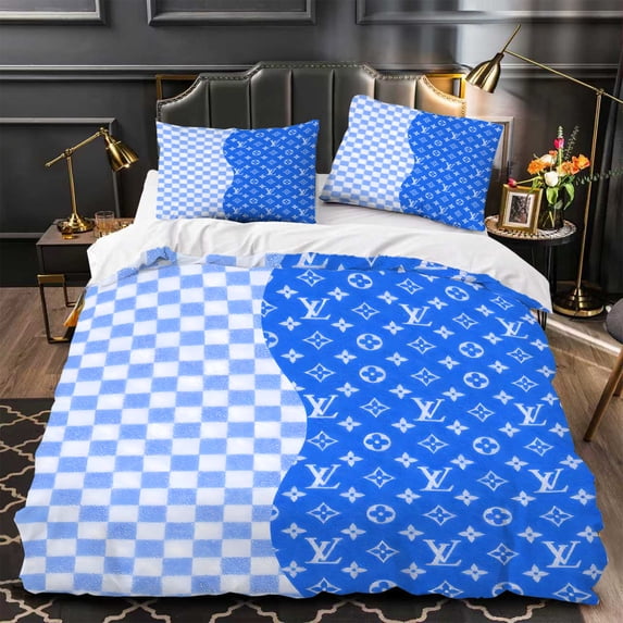 3-Piece Blue and White Checkered Duvet Cover Set Modern Bedding with ...