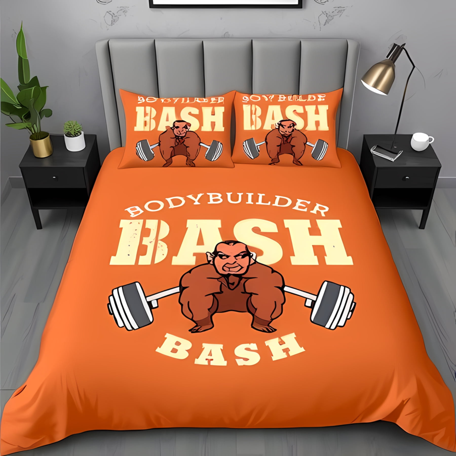 3-Piece Bodybuilder Bash Duvet Cover Set - Vibrant Orange Bedspread ...