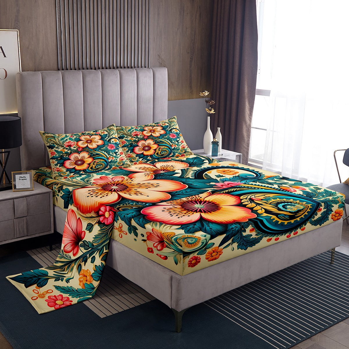 3 Piece Boho Floral Sheets Colorful Flowers Sheet Set,Bohemian Gothic ...