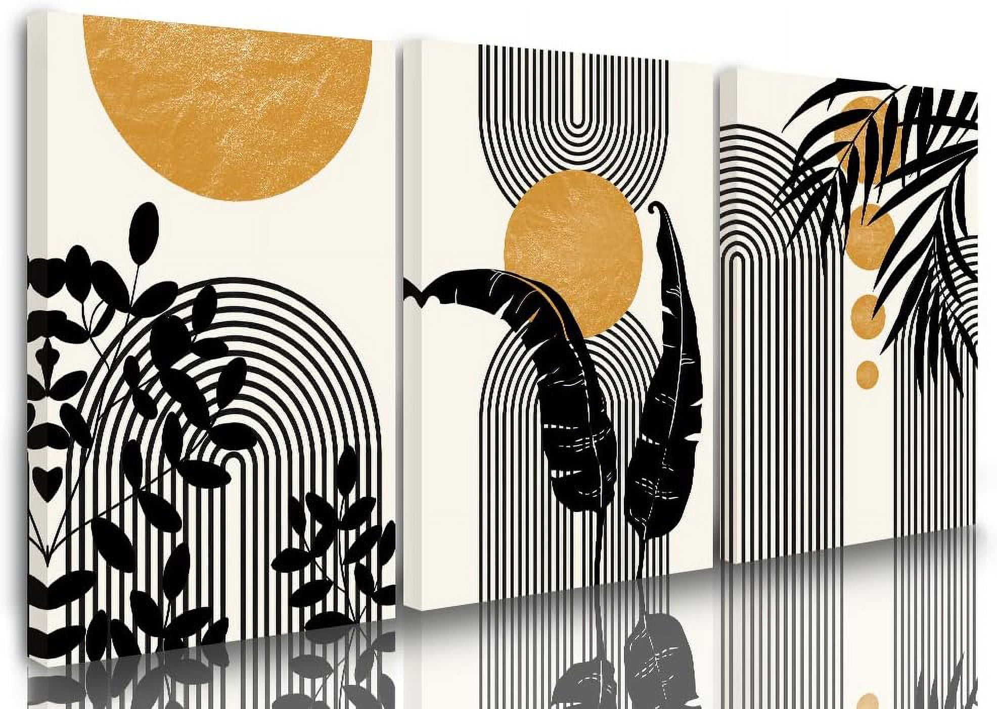 3 Piece Boho Framed Canvas Wall Art Set,Mid Century Wall Decor Boho ...