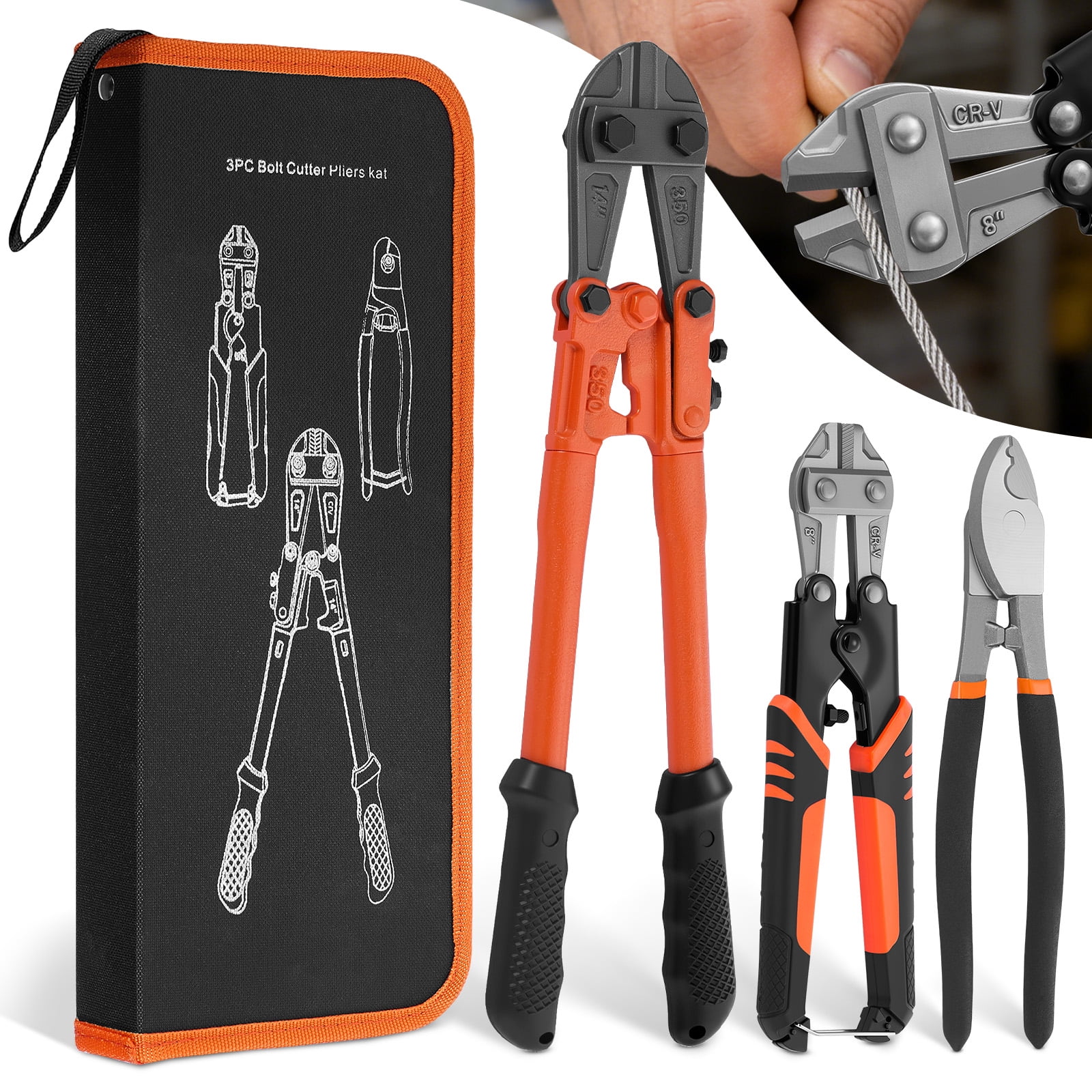 SPBTAR Bolt Cutter Pliers Set 3Pcs, 14" Heavy Duty Bolt Cutter, 8" Mini ...