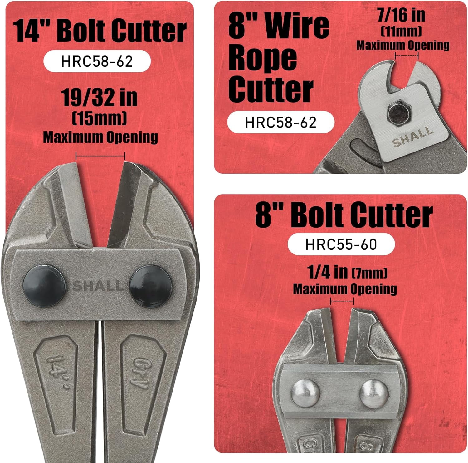 3-Piece Bolt Cutters, 14" Heavy Duty Bolt Cutter, 8" Mini Bolt Cutter ...