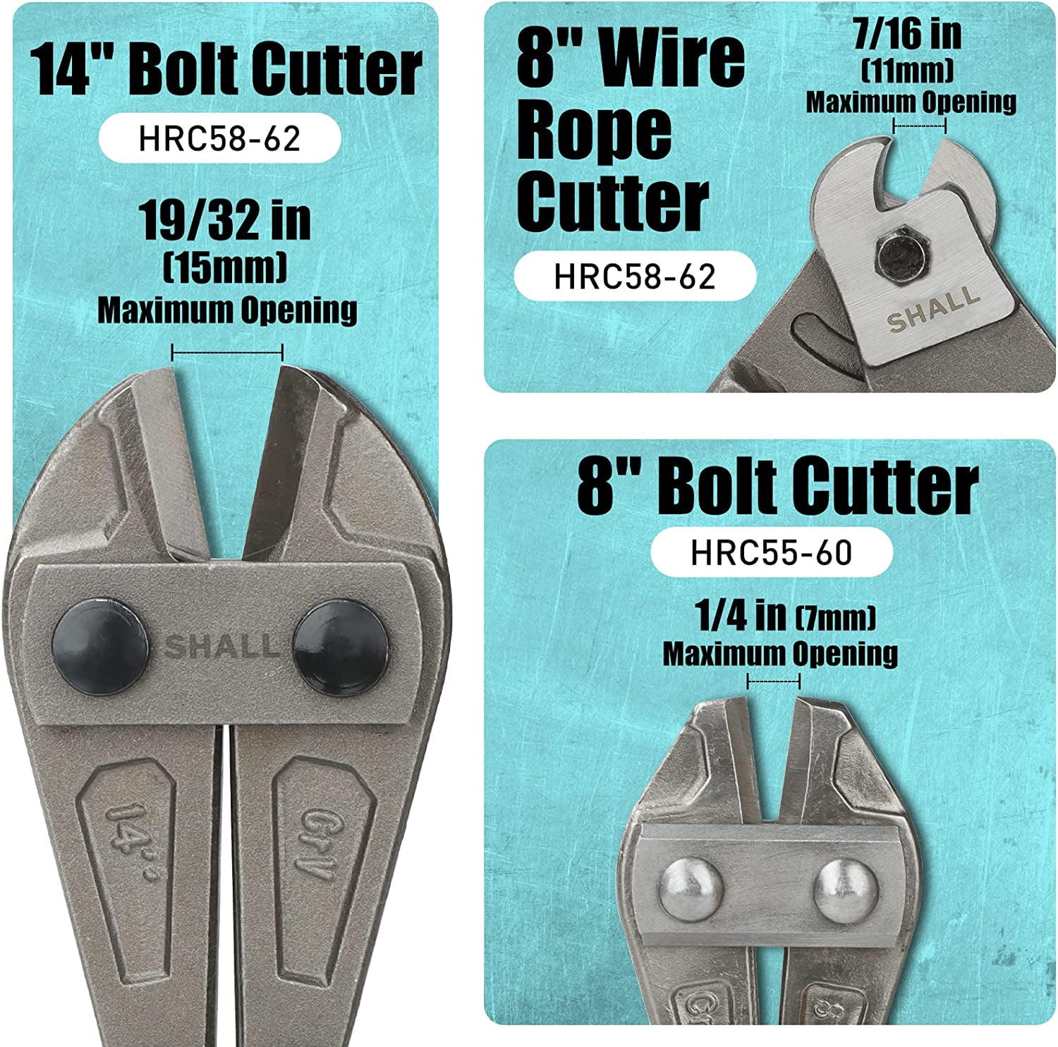 3-Piece Bolt Cutters, 14" Heavy Duty Bolt Cutter, 8" Mini Bolt Cutter ...