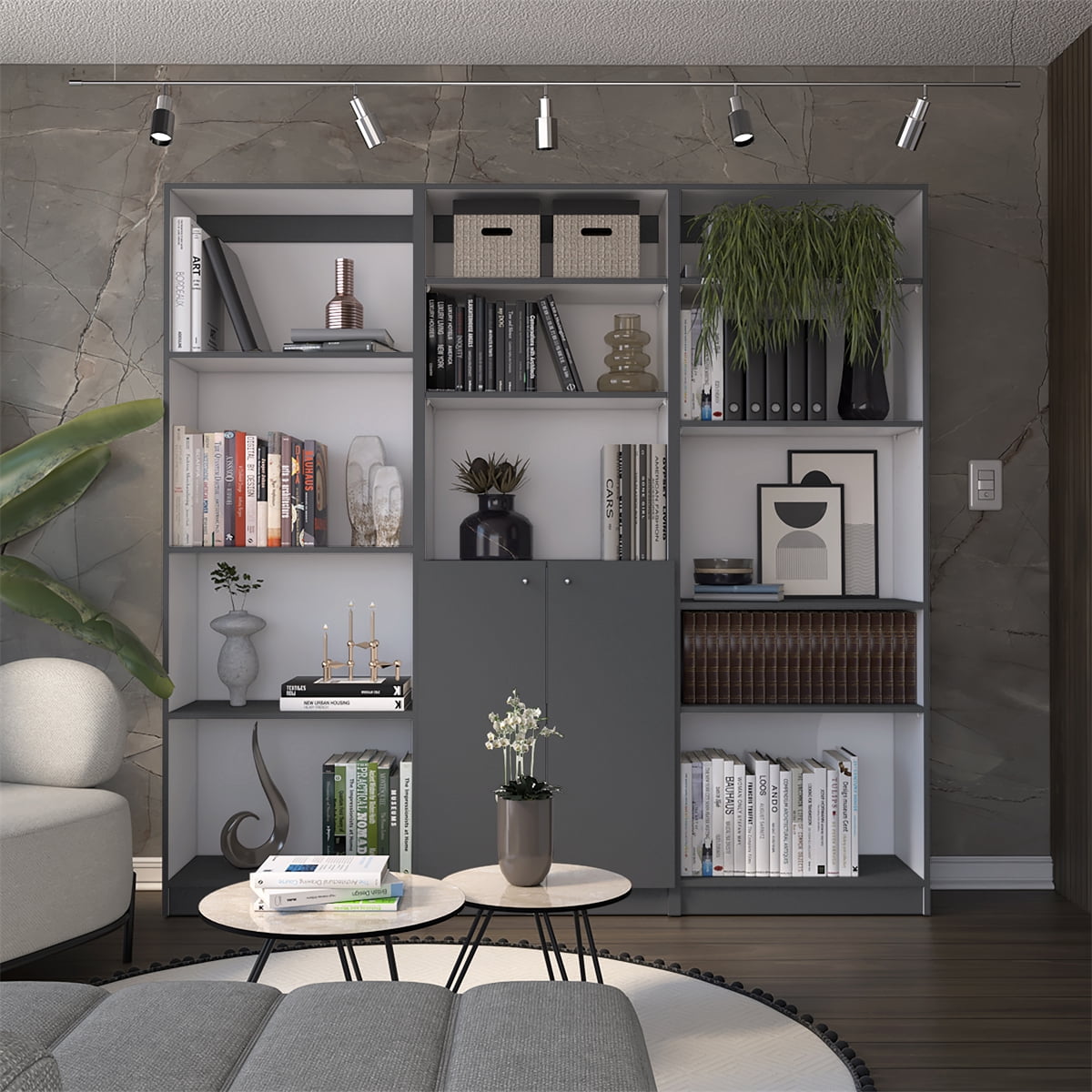 3 Piece Bookcase Set, 74" Wide Home Bookcase with 12 Shelves and Two ...