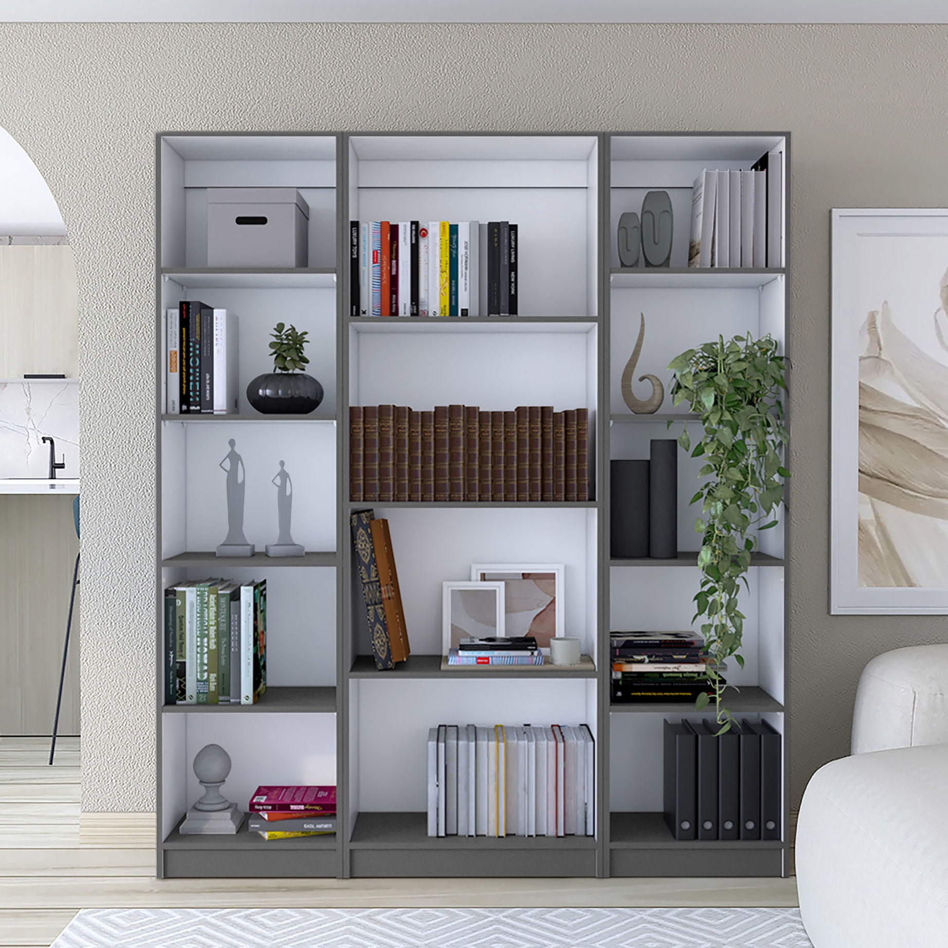 3-Piece Bookcase Set+Decor Flexibility"-"Diverse Styles+Harmonious Look ...