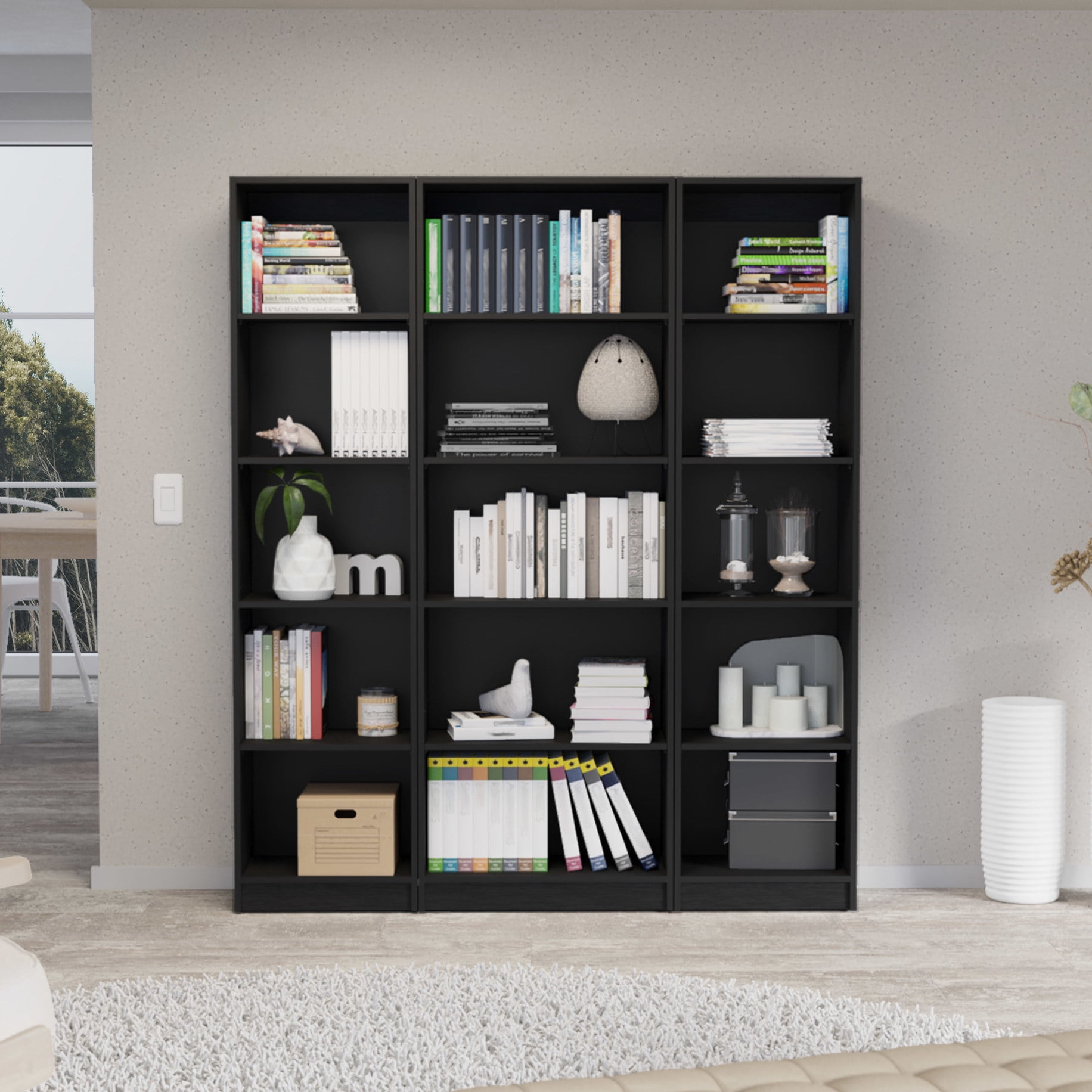3 Piece Bookcase Set, Matt Gray/White Finish - Expandable Storage ...