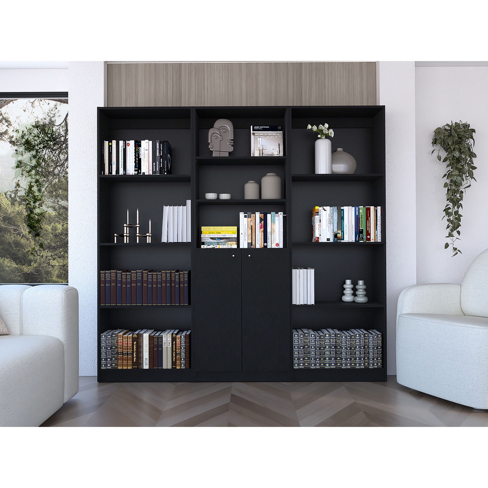 3-Piece Bookcase Set for Office | Double Door Cabinet and Shelving ...