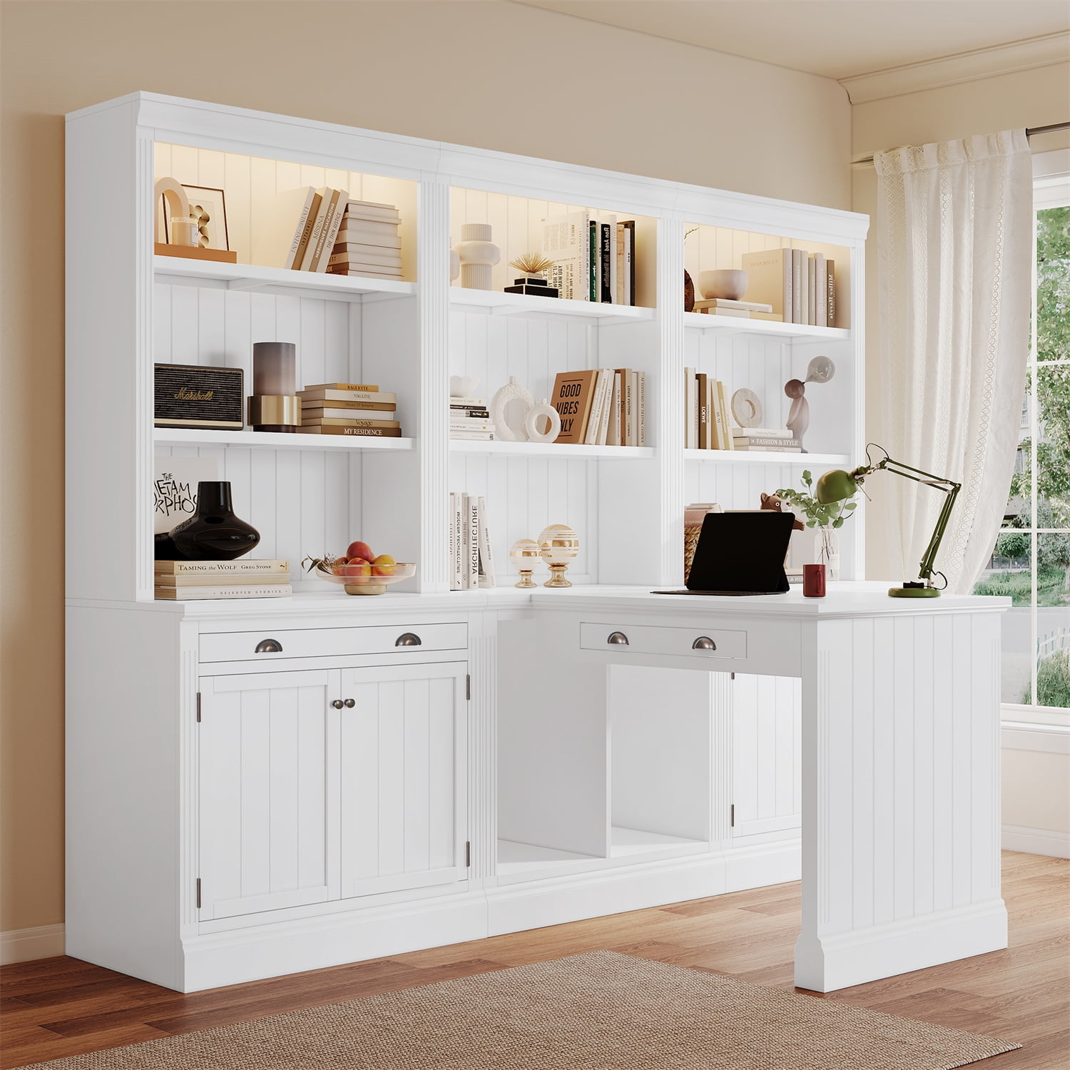 3-Piece Bookshelf & Desk Set, 83.4" Tall 2 Bookshelf with 1 Writting ...