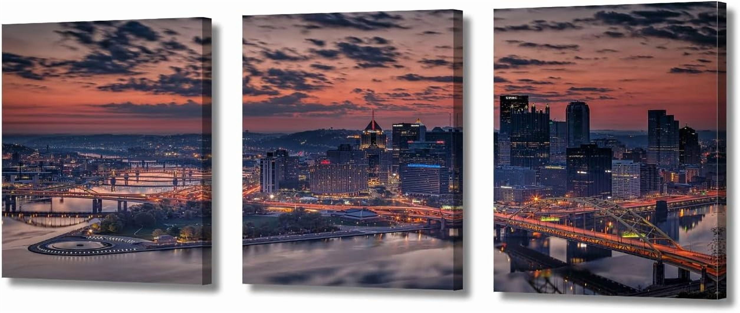 3 Piece Boston Skyline Canvas Wall Art Cityscape Skyscraper Panoramic ...