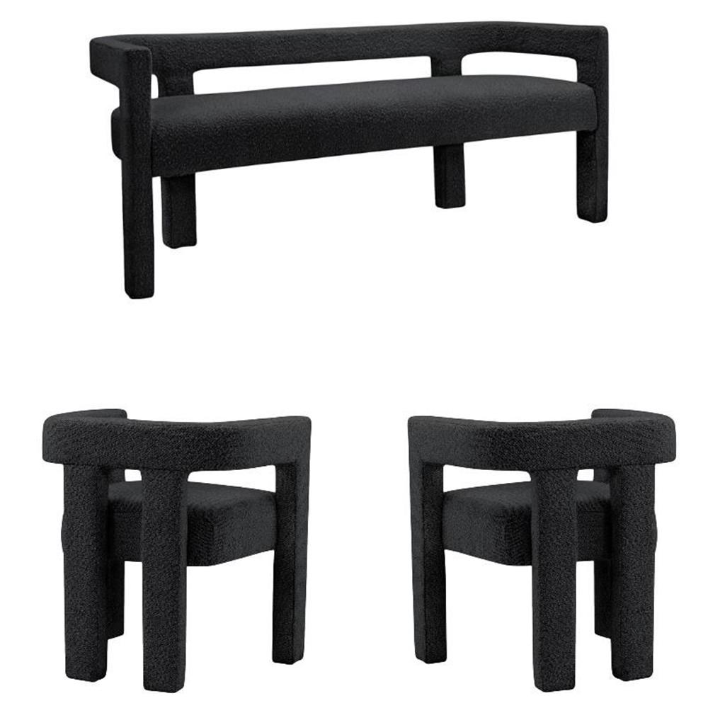 3 Piece Boulce Upholstered Dining Chairs and Bench Set in Black ...