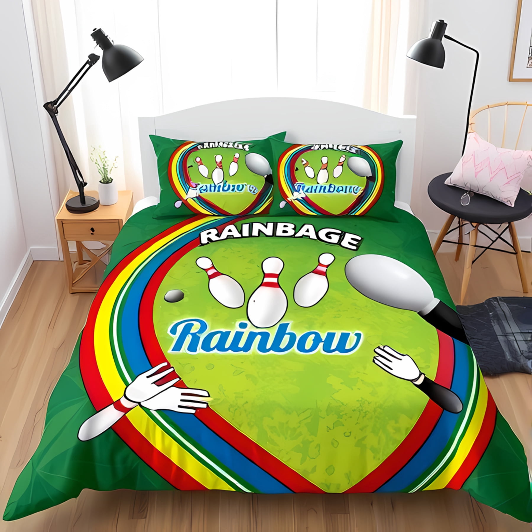 3-Piece Bowling Theme Duvet Cover Set - Colorful & Bowler's Hand Design ...