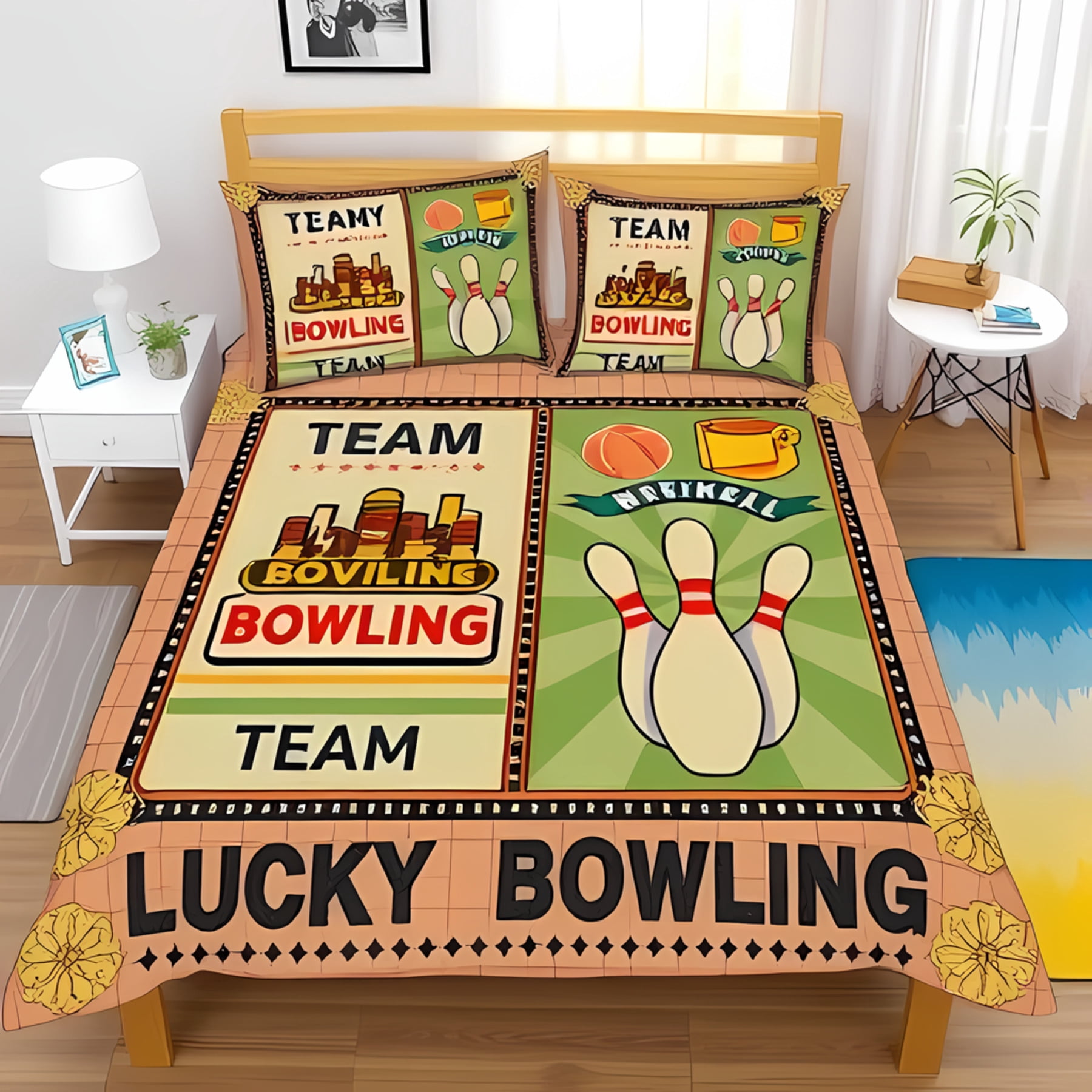 3-Piece Bowling Theme Duvet Cover Set - Fun Bedding with Bowling City ...