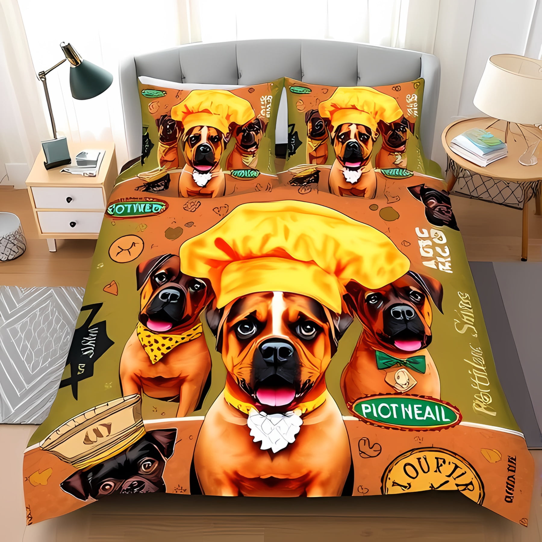 3-Piece Boxer Dog Duvet Cover & Pillowcase Set - Whimsical Bedding for ...