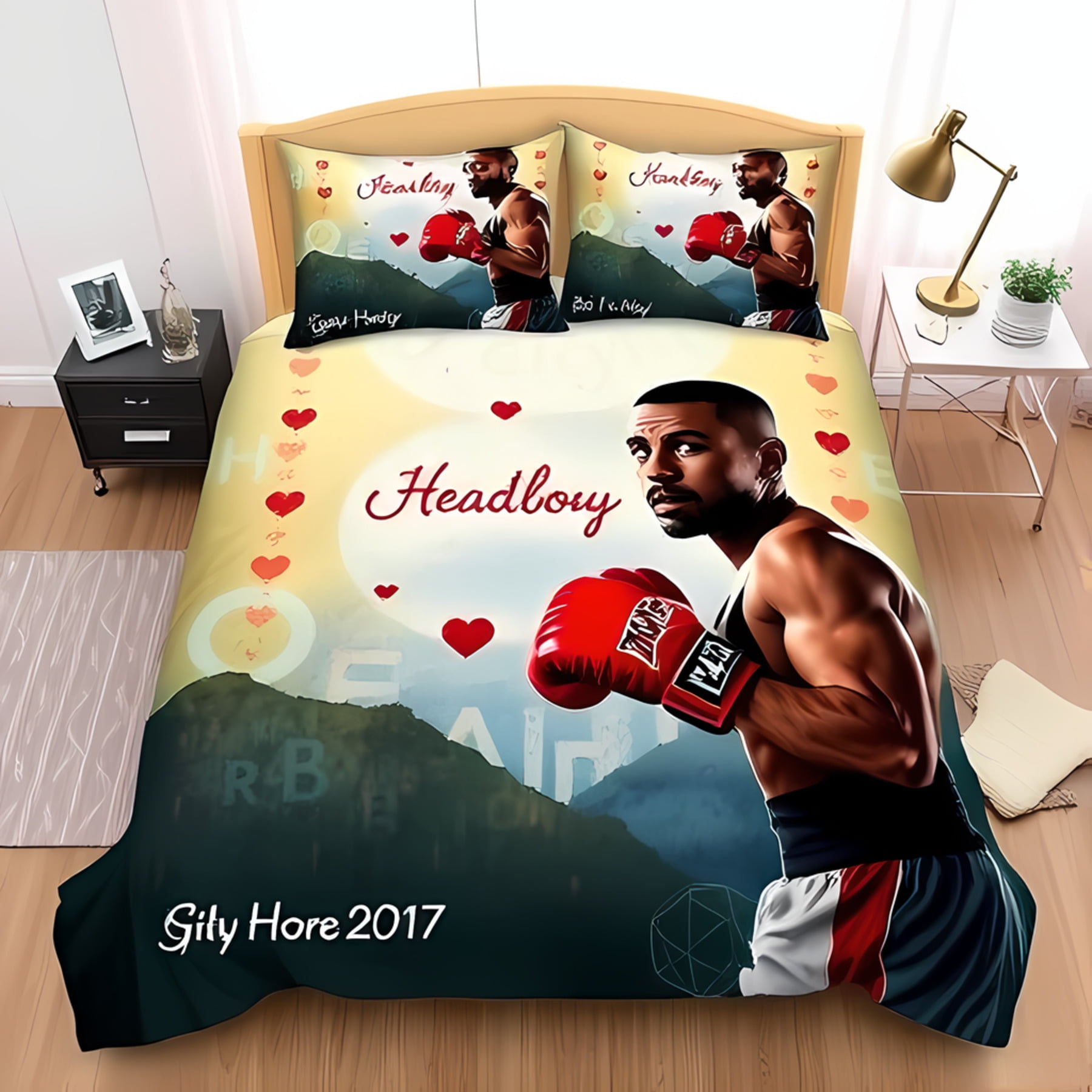 3-Piece Boxing Duvet Cover Set - Boxer Print with Scenic Mountain ...