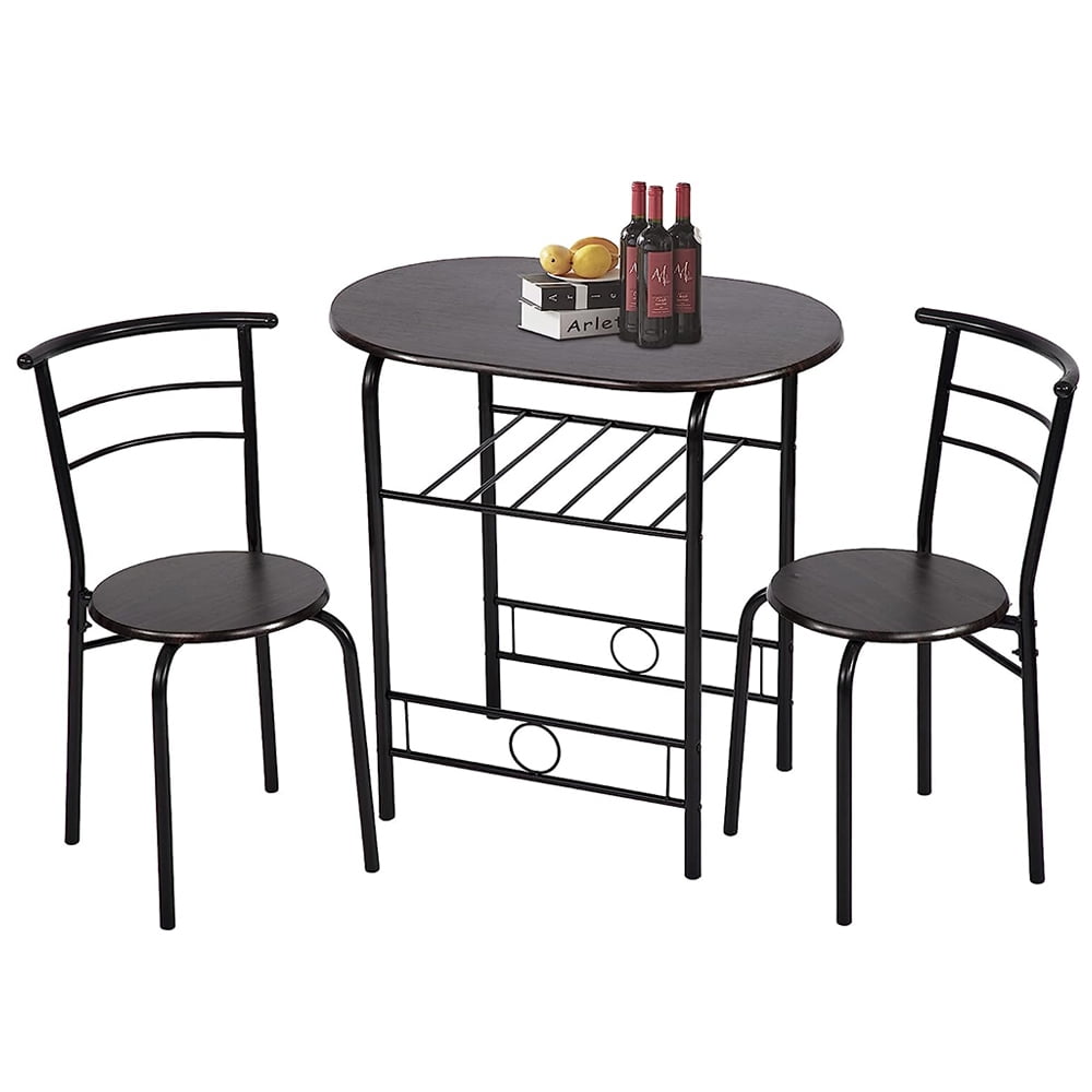 3 Piece Breakfast Table Set, 2-Tier Round Bar Table and 2 Bar Stools ...