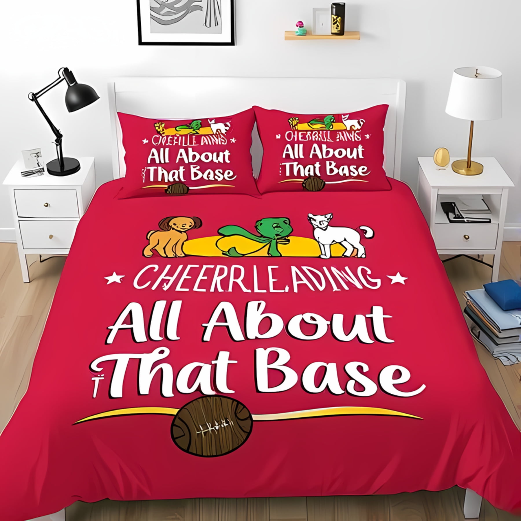 3-Piece Bright Red Duvet Cover Set with Whimsical Cartoon Animals ...