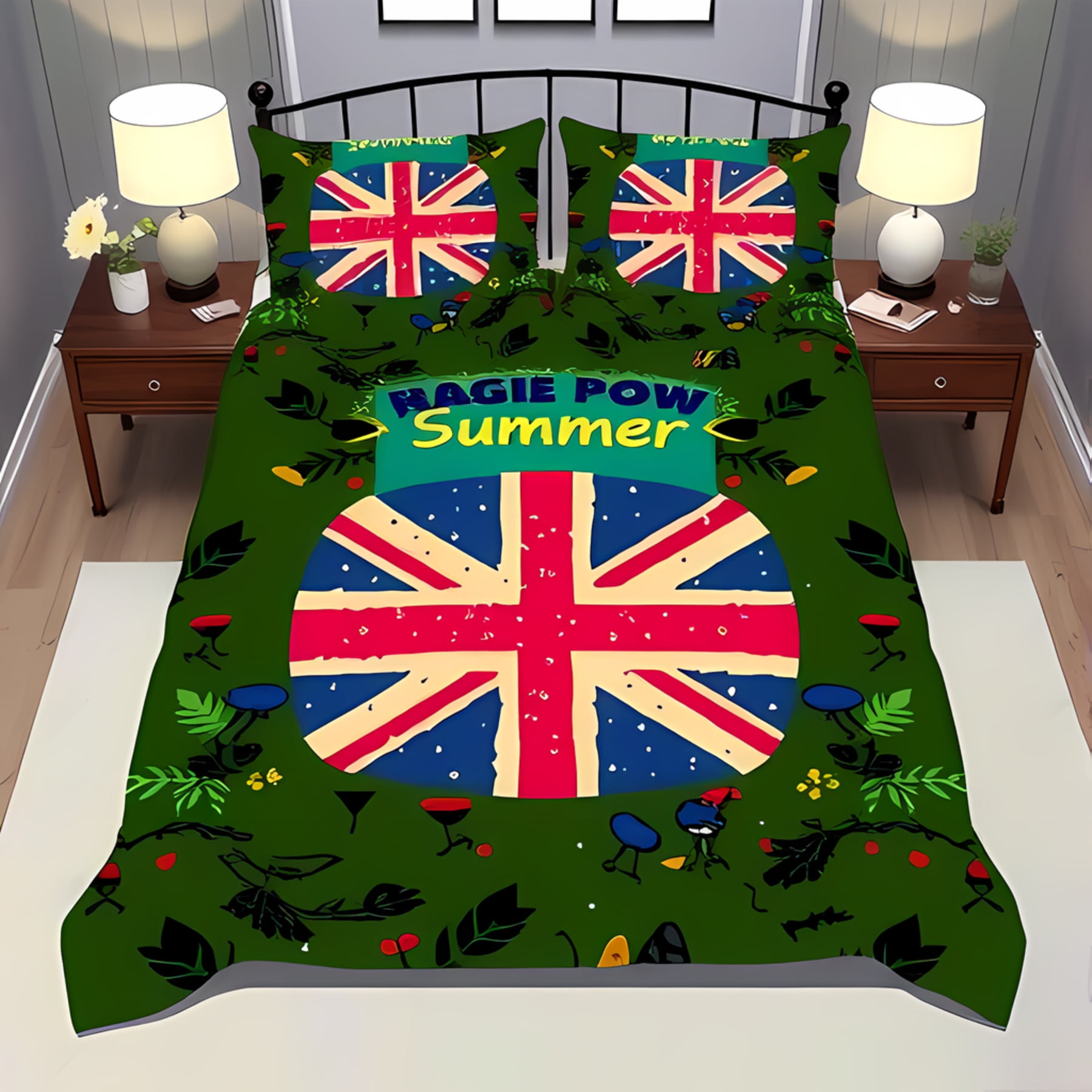 3-Piece British Flag Design Duvet Cover Set with Matching Pillows ...