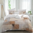 3 Piece Brown Geometric Duvet Cover Set Queen Size, Microfiber ...