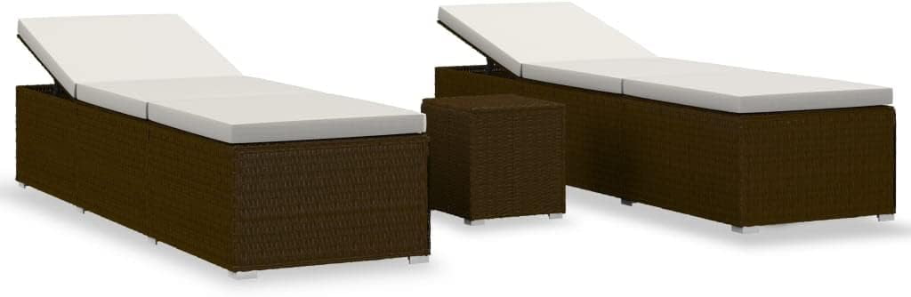 3 Piece Brown Patio Sun Lounger/Pool Sunbed Set with Adjustable ...