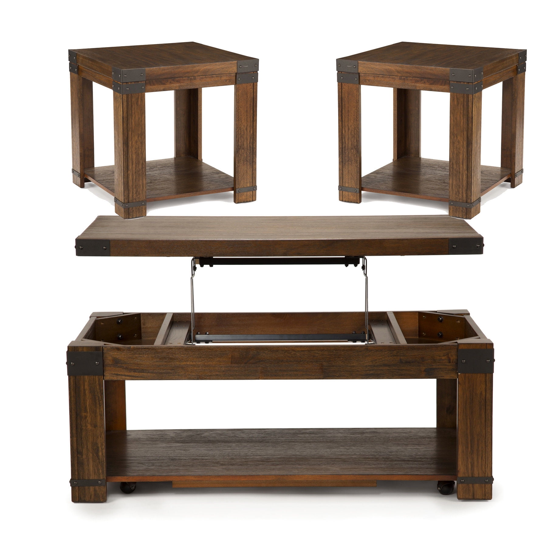 3 Piece Brown Table Group | Lift - top with Casters, Shelves for ...